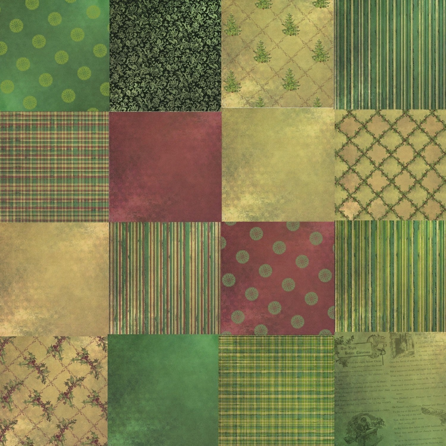 Digital Scrapbooking Background Paper Pack - Colors of Christmas Green ...