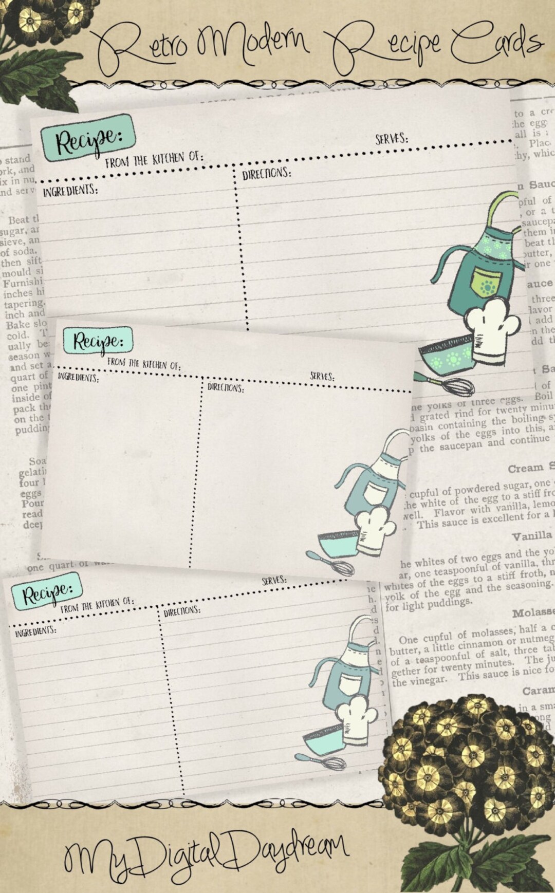 4x6 Printable Recipe Cards, Retro Modern, Bridal Shower Kitchen ...