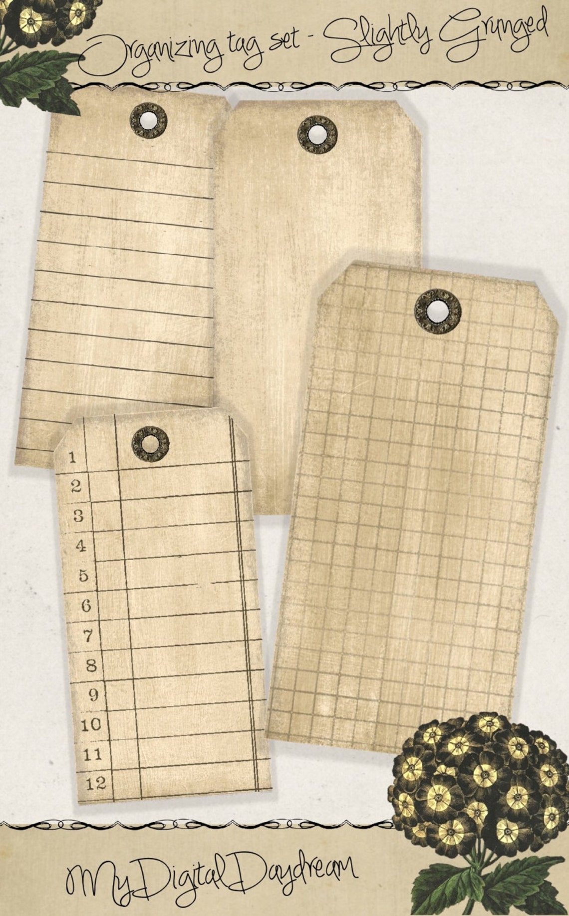 Printable Basic Blank Gift Tags for Organizing, Plain Slightly Grunged ...