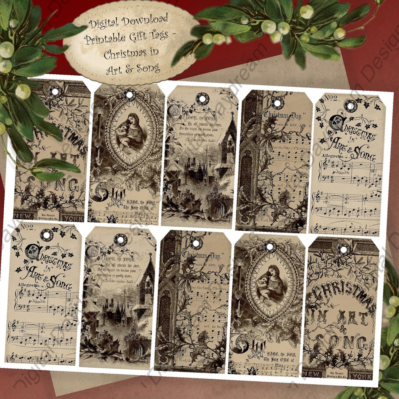 Instant Download Digital Printable Collage Sheet Gift Tag Set Christmas ...