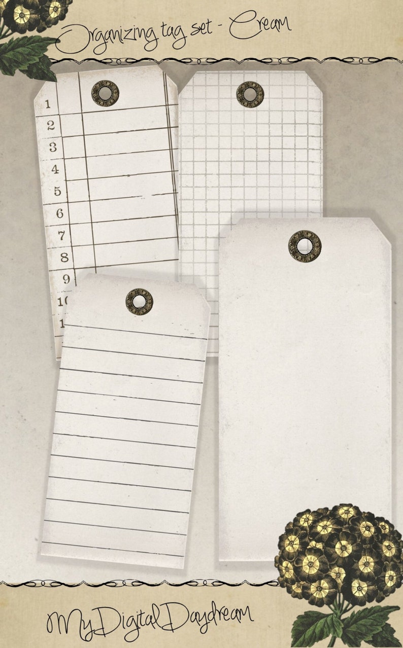 Printable Basic Blank Gift Tags for Organizing, Plain Cream Set Instant ...