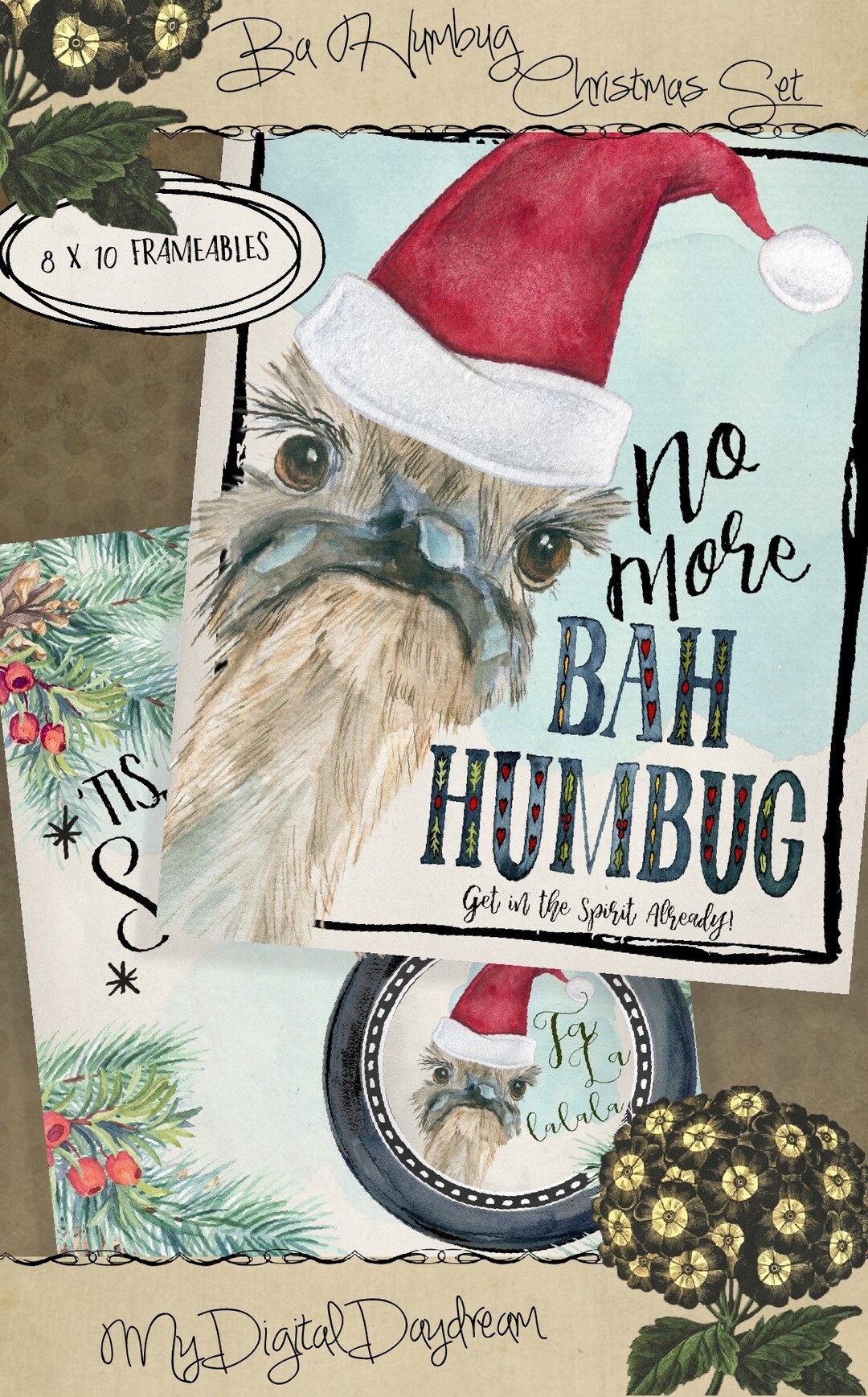 Bah Humbug Ostrich Christmas Printable Set: Holiday Wall Art, Stickers ...