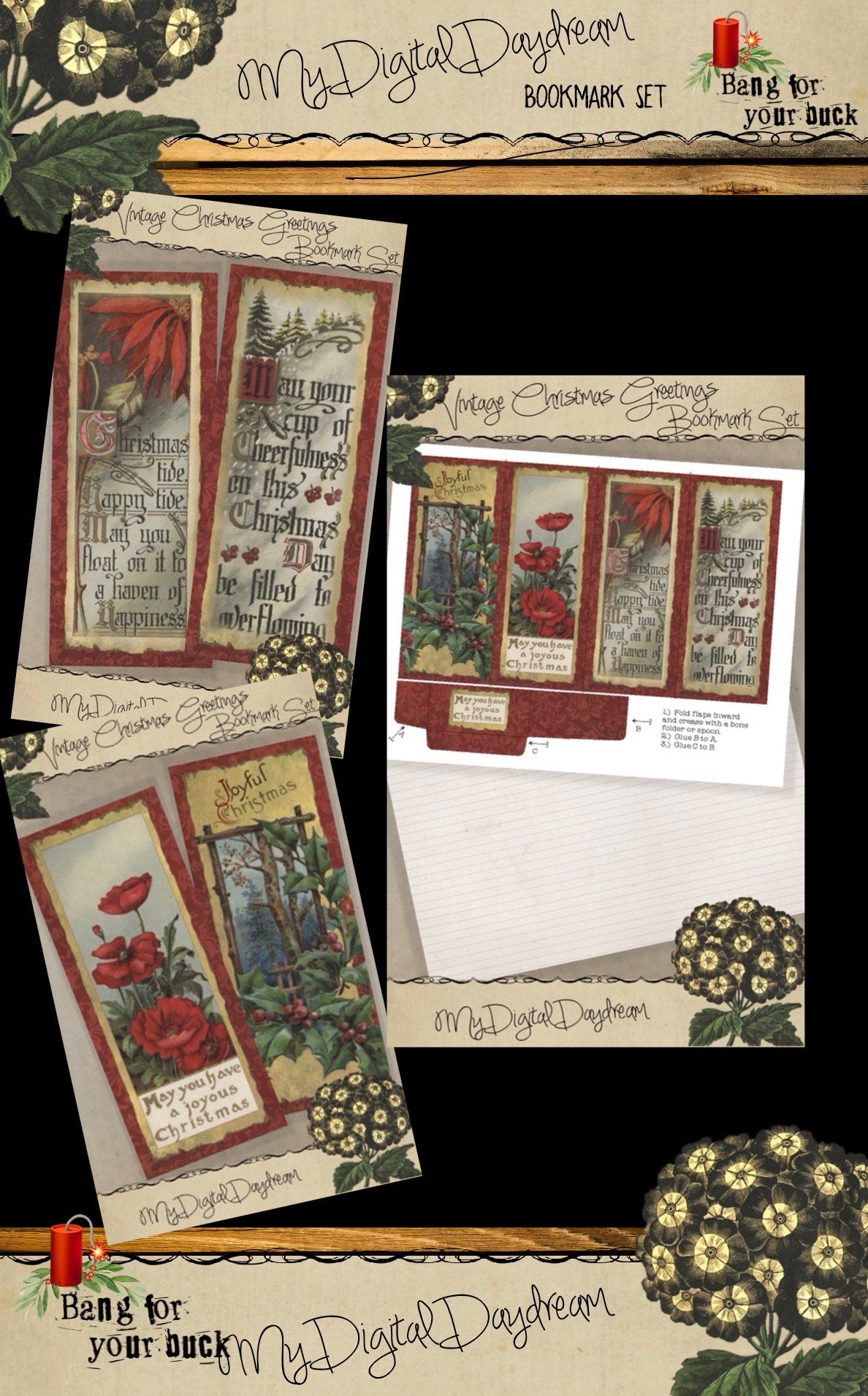 Printable Bookmarks Gift Tags Digital Journaling Ephemera Bang - Etsy