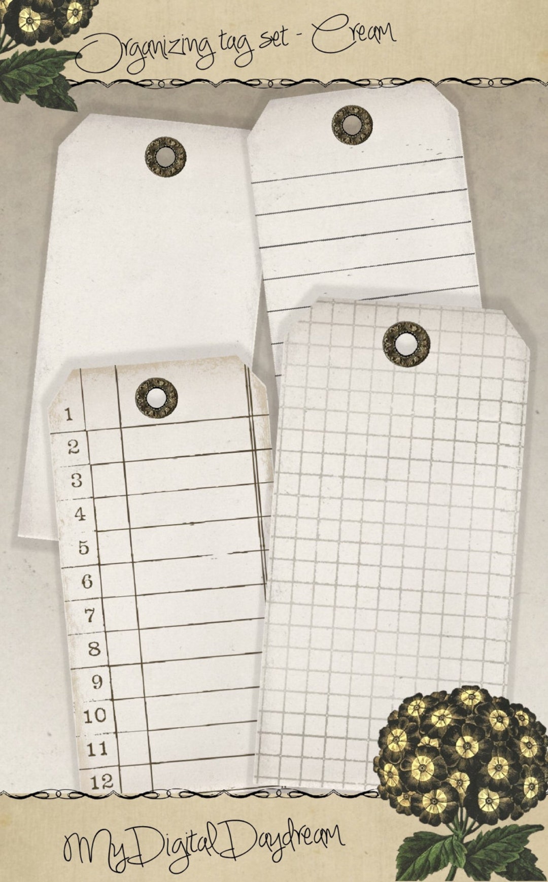 Printable Basic Blank Gift Tags for Organizing, Plain Cream Set Instant ...