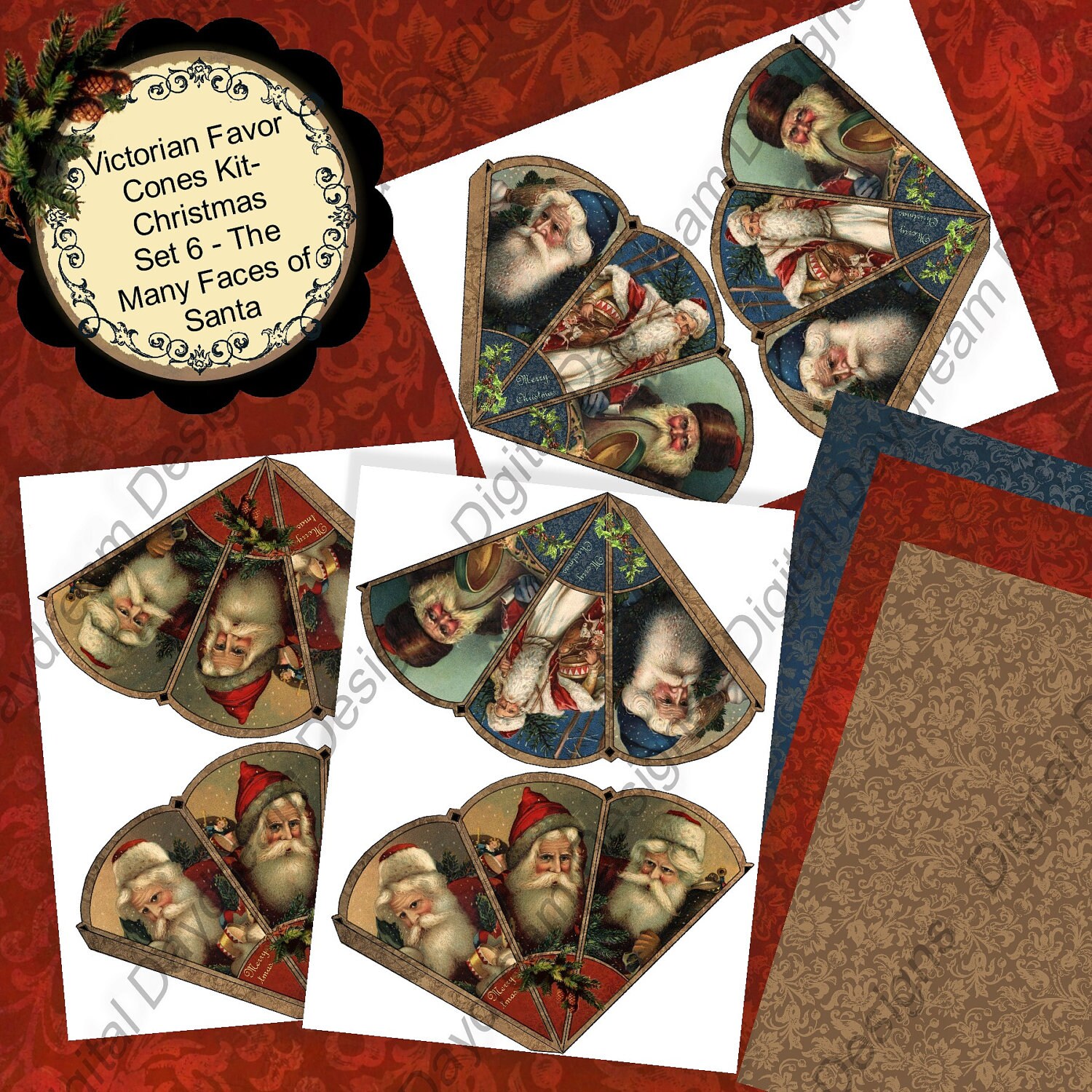 Christmas Cones Instant Download Digital Printable Christmas Victorian ...