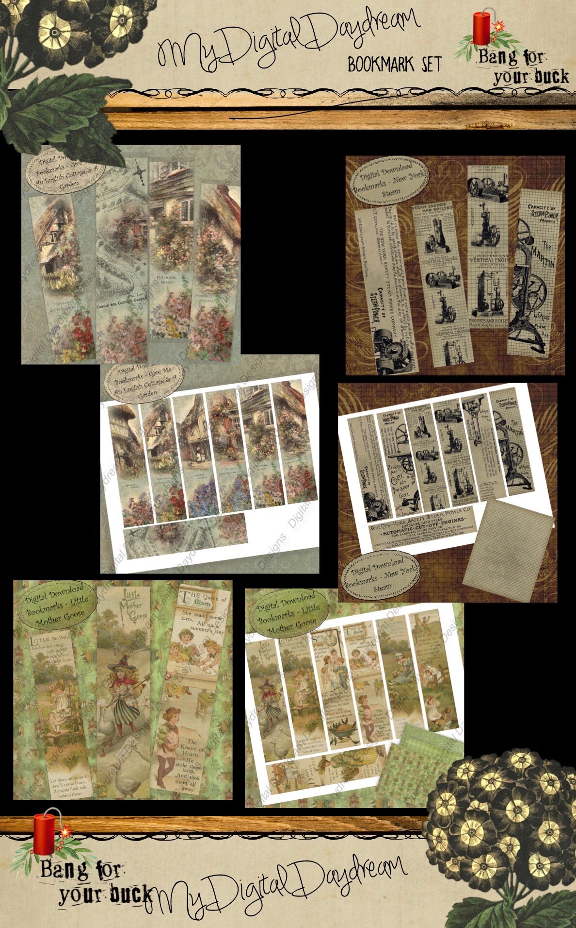 Printable Bookmarks Gift Tags Digital Journaling Ephemera Bang - Etsy