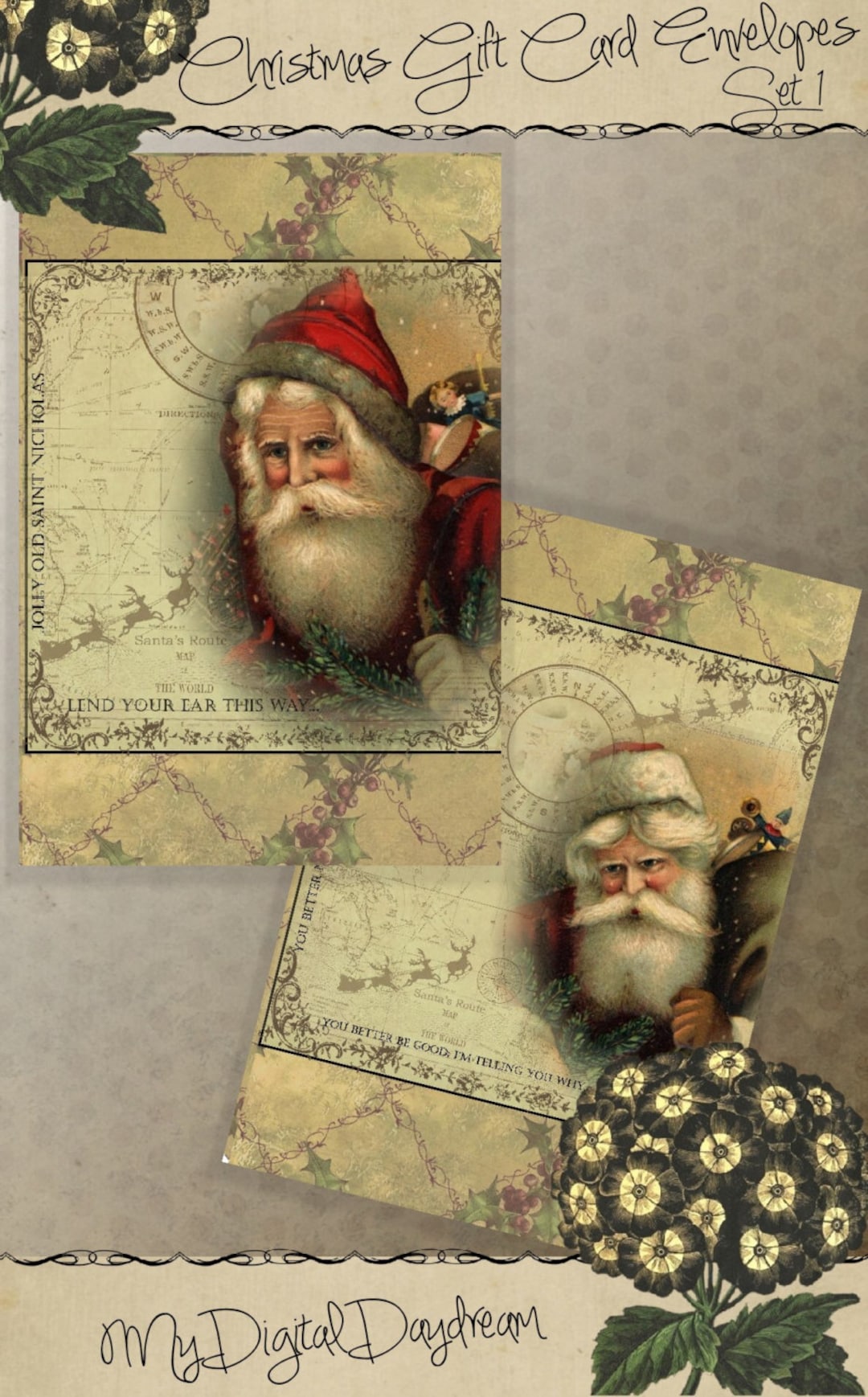 Printable Christmas Gift Card Envelope Set Holiday Envelopes Instant ...