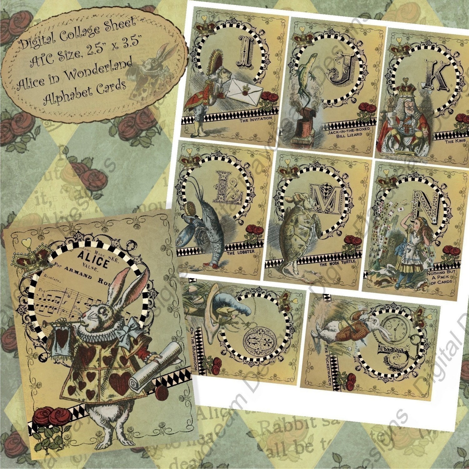 Alice, Adventures in Wonderland Alphabet Cards Instant Download ...