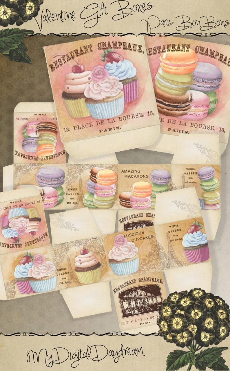 Printable Valentine Party Gift Boxes Paris Bon Bons Instant Download ...