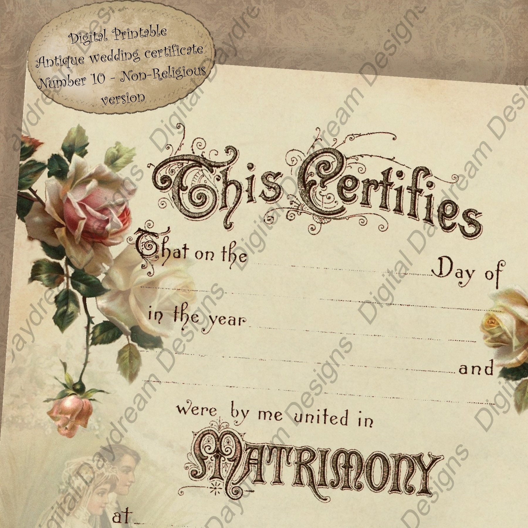 Wedding Keepsake Printable Wedding Certificate Marriage | Etsy