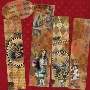Printable Bookmarks Alice in Wonderland Party Favor Gift Digital ...