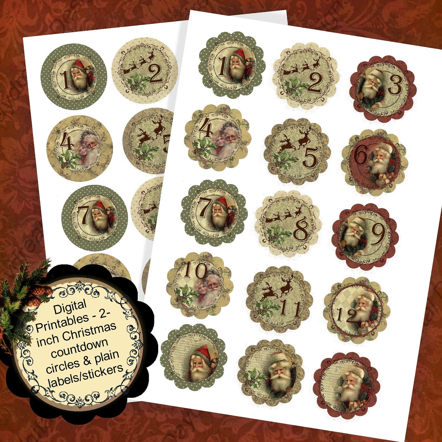 Instant Download Christmas Countdown Printable Stickers Labels | Etsy