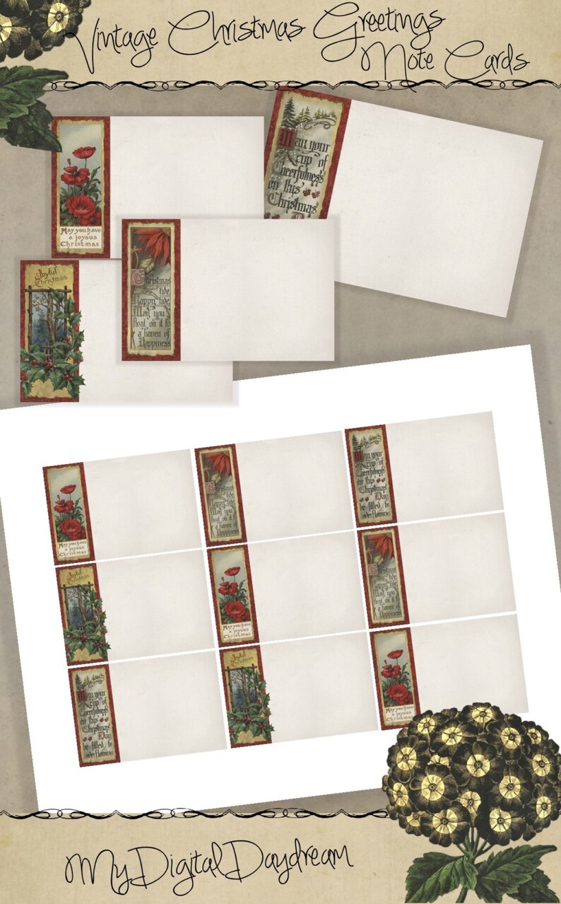 4x6 Holiday Printable Vintage Christmas Greetings Note Card - Etsy