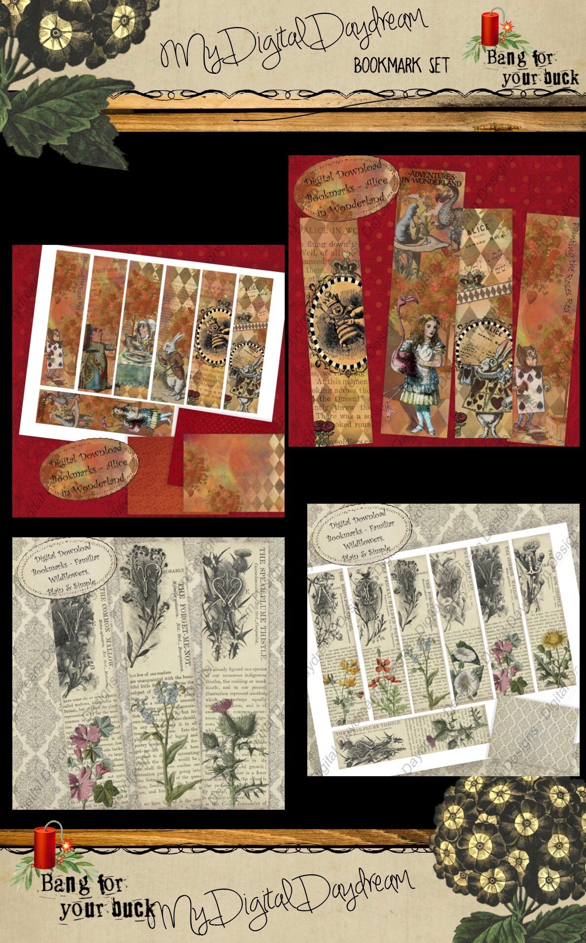 Printable Bookmarks Gift Tags Digital Journaling Ephemera Bang - Etsy