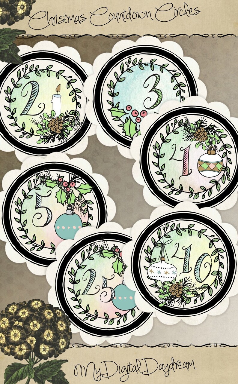 Christmas Clipart Countdown Printable Advent Stickers Labels Tags ...