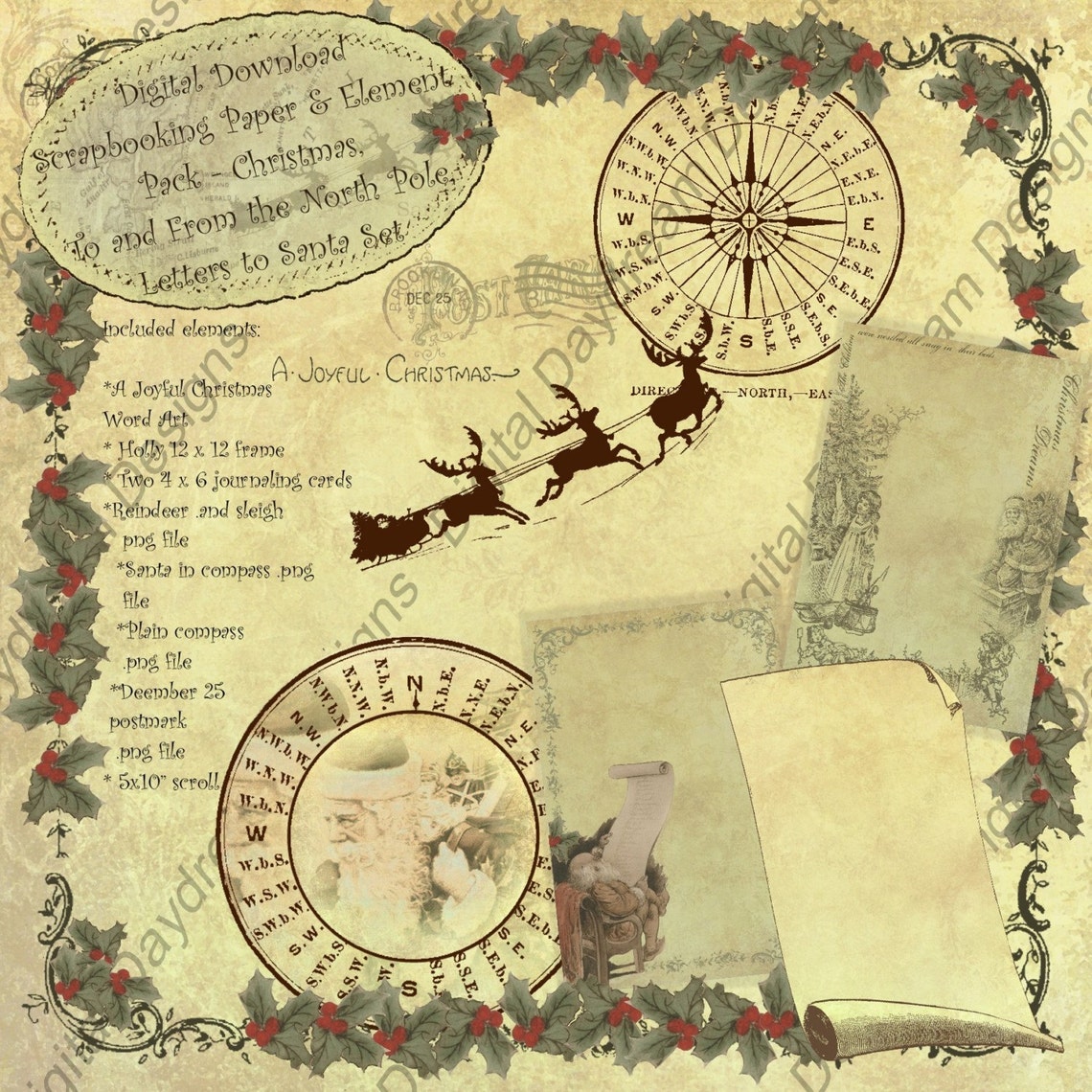 Instant Download Digital Printable Christmas Scrapbooking Paper ...