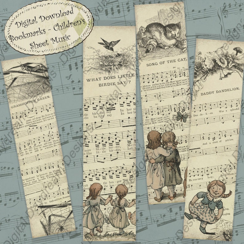 Printable Bookmarks, Children's Music, Instant Digital Download DIY ...