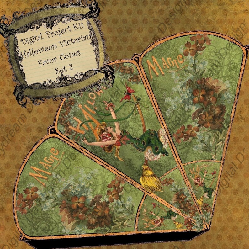 DIY Printable Halloween Victorian Favor Cone Kit Set 2 - Digital ...