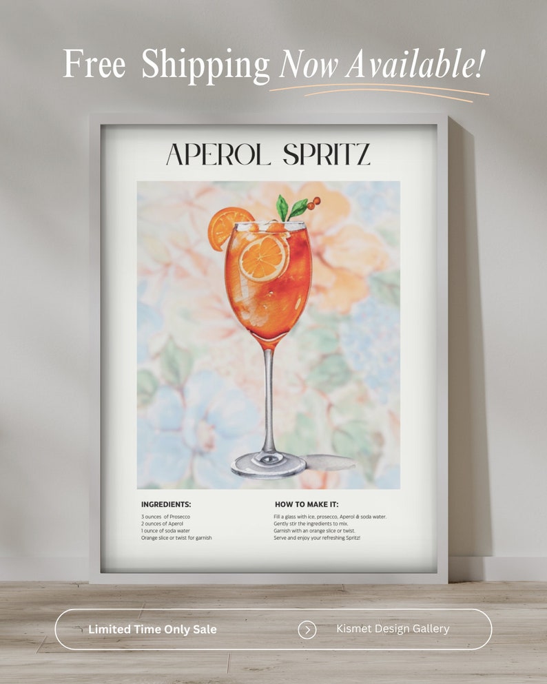 Aperol Spritz Poster Bar Cart Decor Cocktail Art Trendy Wall Minimalist ...