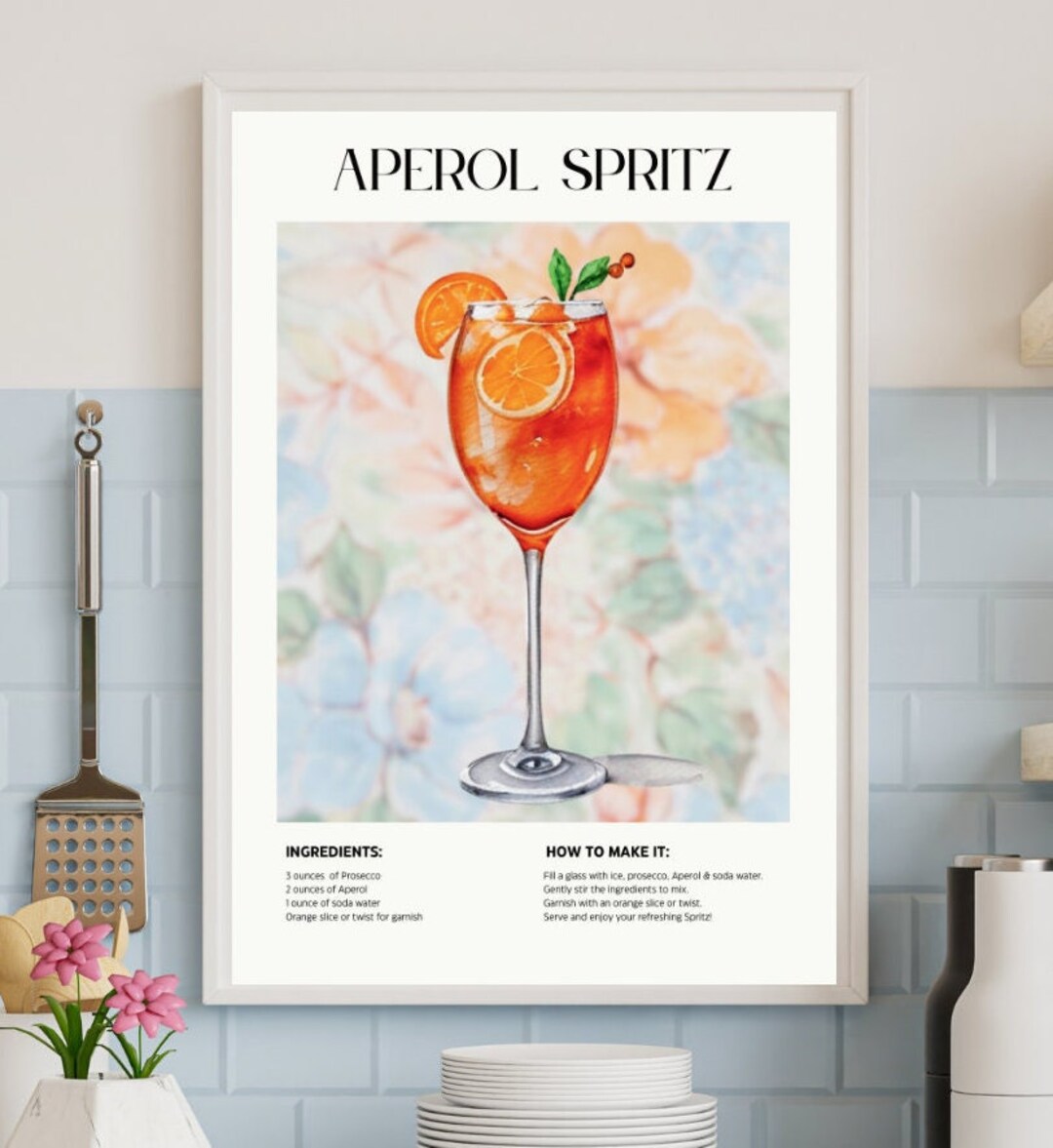 Aperol Spritz Poster Bar Cart Decor Cocktail Art Trendy Wall Minimalist ...