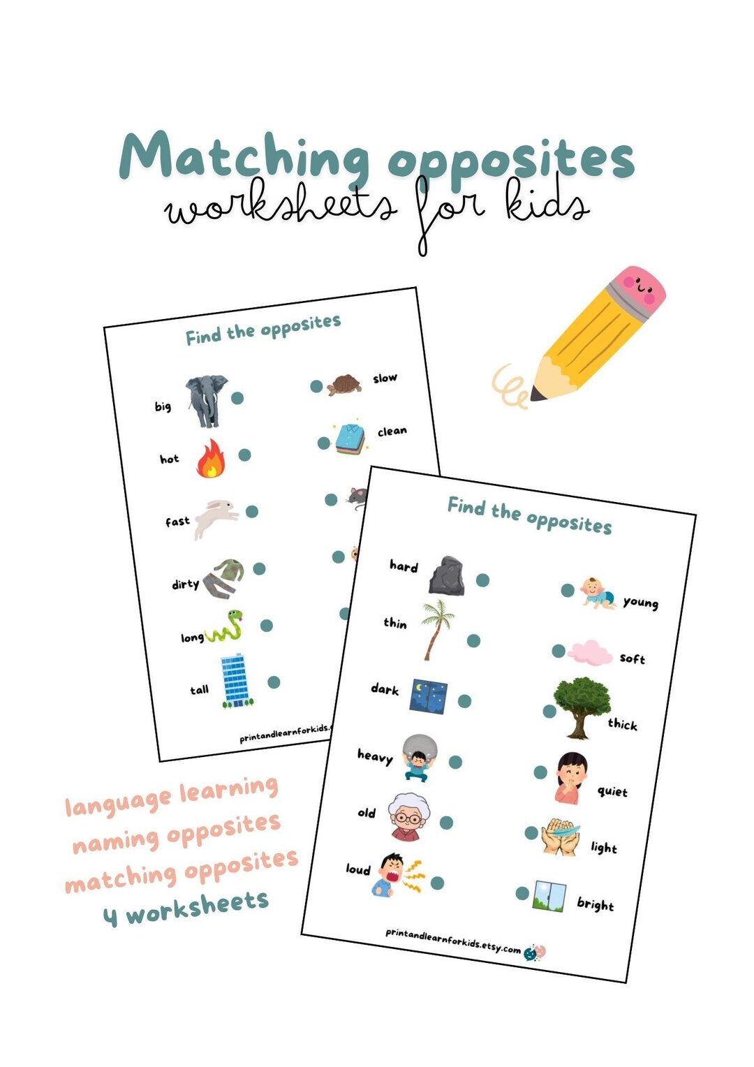 Opposites Matching, Children's Educational Activity, Printable ...