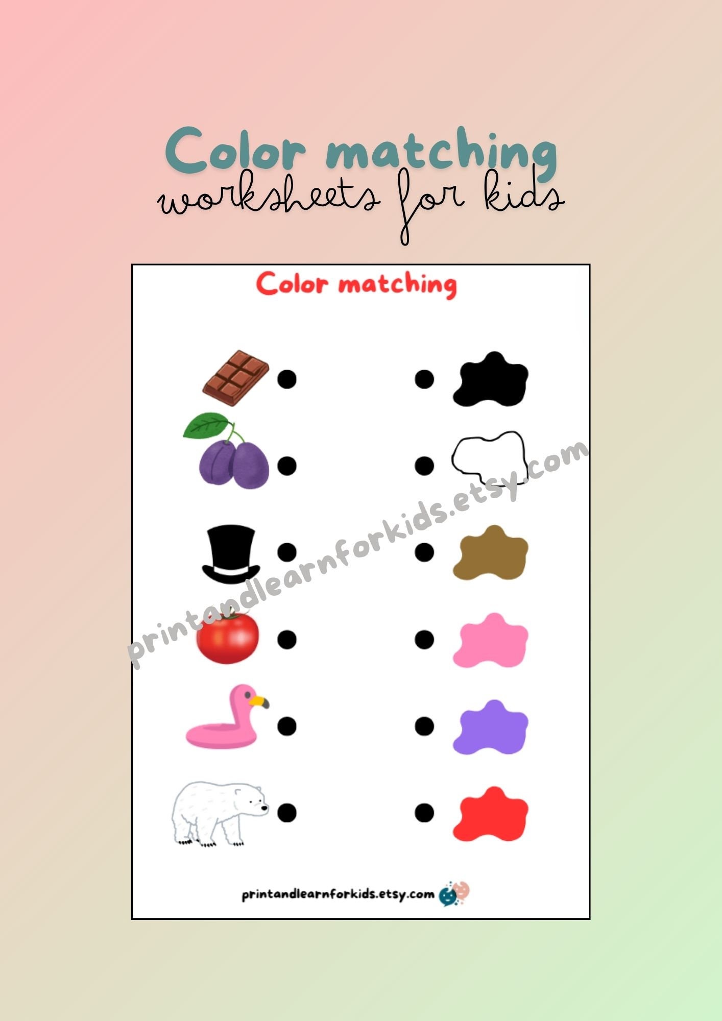 Color Matching Activity, Learn Colors, Kids Learning Worksheet ...