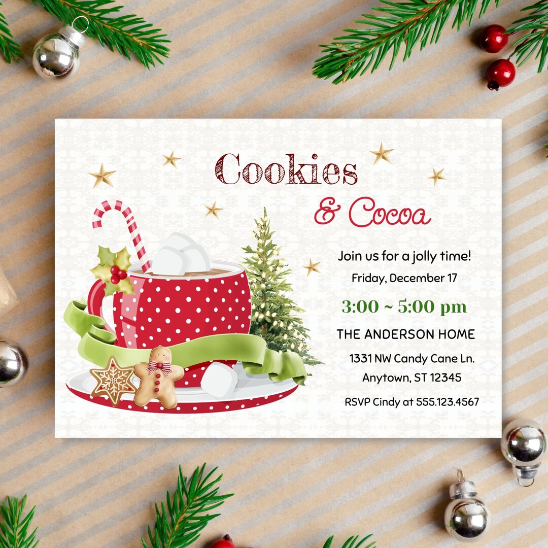 COOKIES AND COCOA Christmas Party Invitation Template, Printable ...