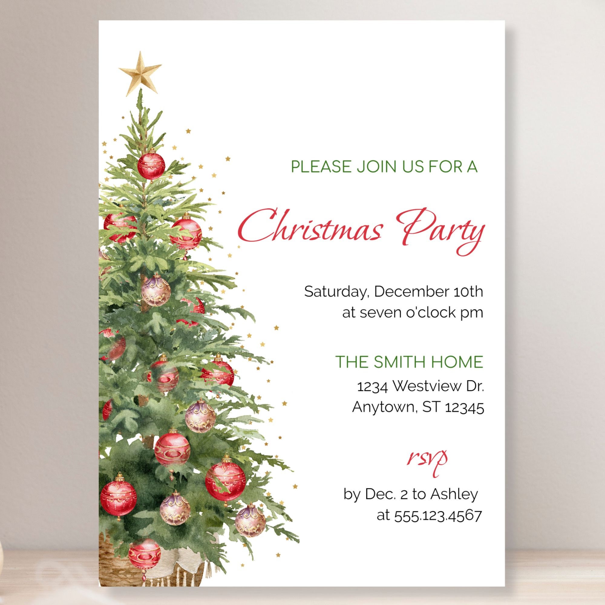 FESTIVE CHRISTMAS PARTY Invitation Template, Printable Holiday Party ...