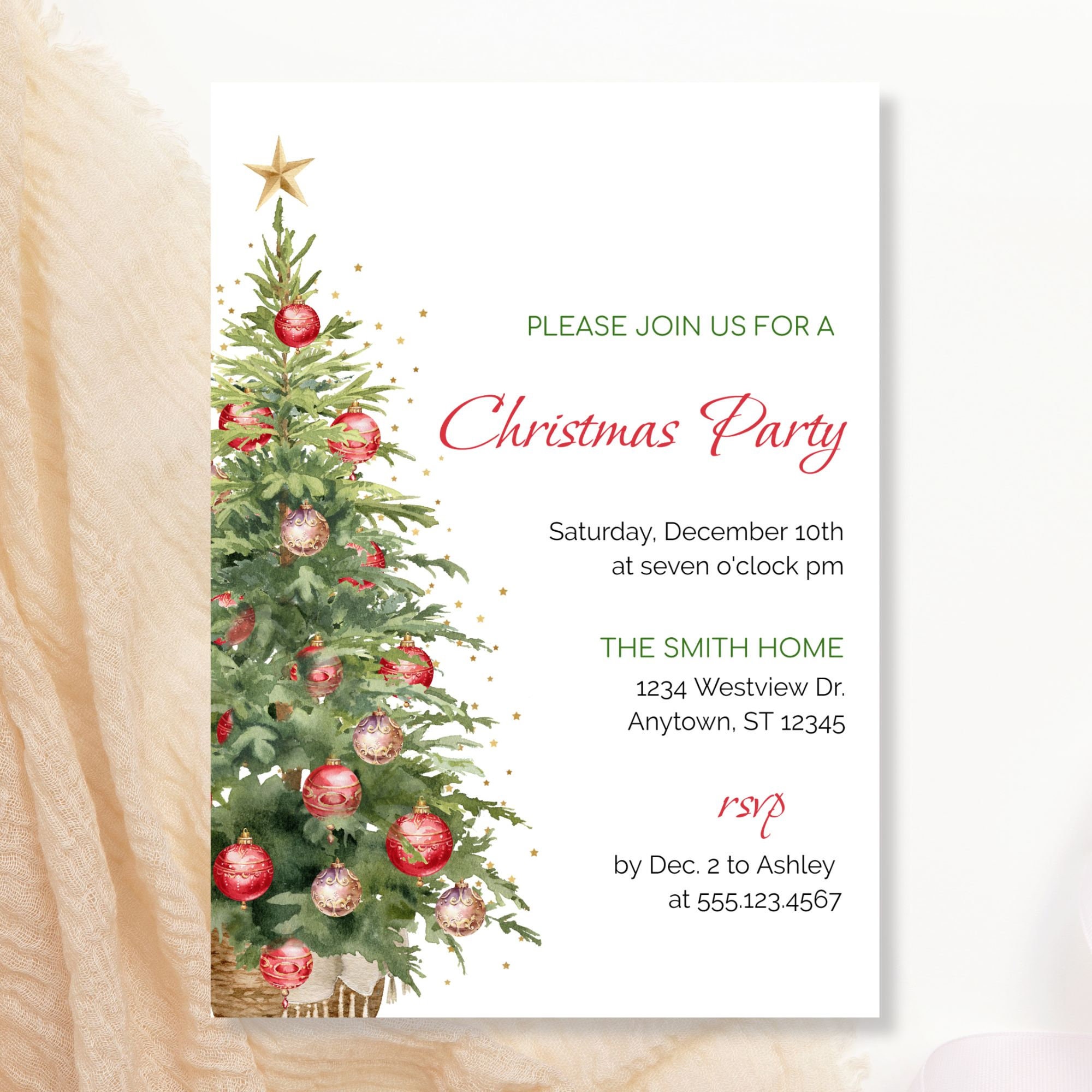 FESTIVE CHRISTMAS PARTY Invitation Template, Printable Holiday Party ...