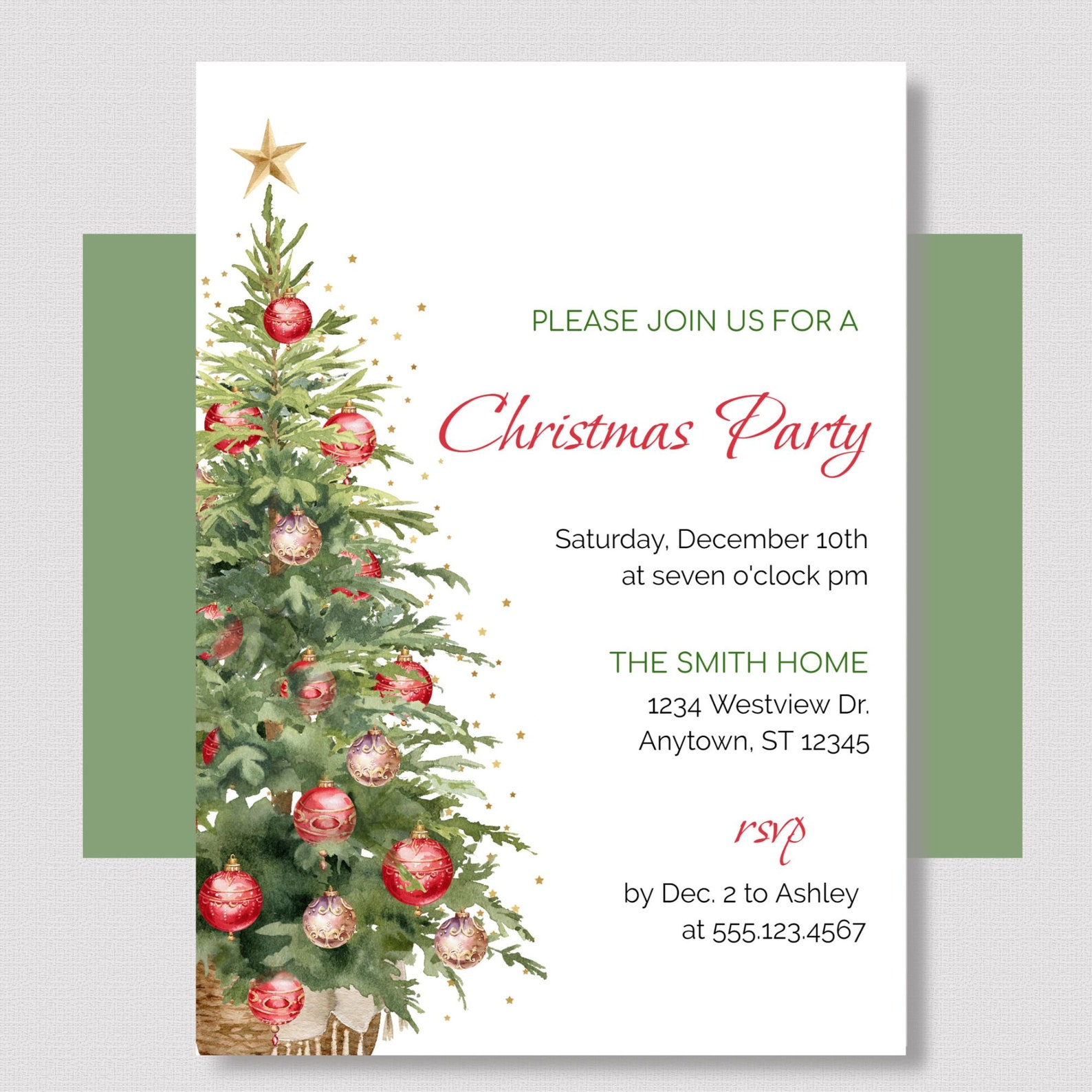 FESTIVE CHRISTMAS PARTY Invitation Template, Printable Holiday Party ...