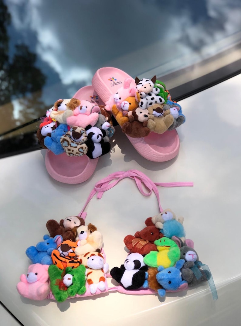 Mini Plush Animal Swimsuit TOP With MATCHING Slides Cute Trendy Shoes ...