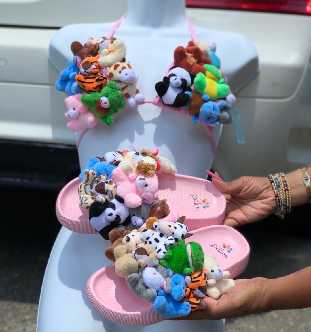 Mini Plush Animal Swimsuit TOP With MATCHING Slides Cute Trendy Shoes ...