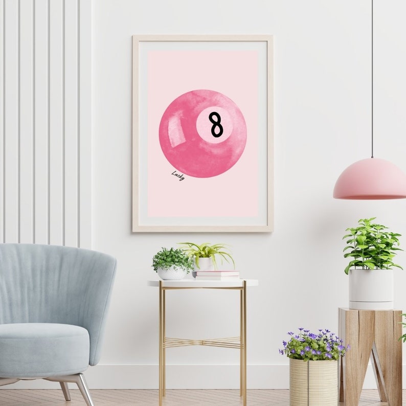 Retro Pink 8 Ball Print: Lucky Vintage Pool Art (digital Download) - Etsy