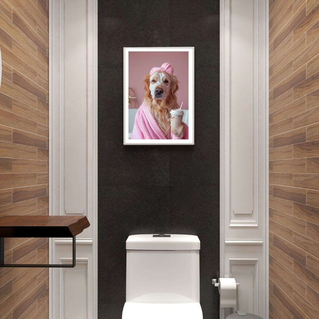 Golden Retriever Wall Art, Dog Spa Day, Funny Bathroom Decor, Dog Art ...