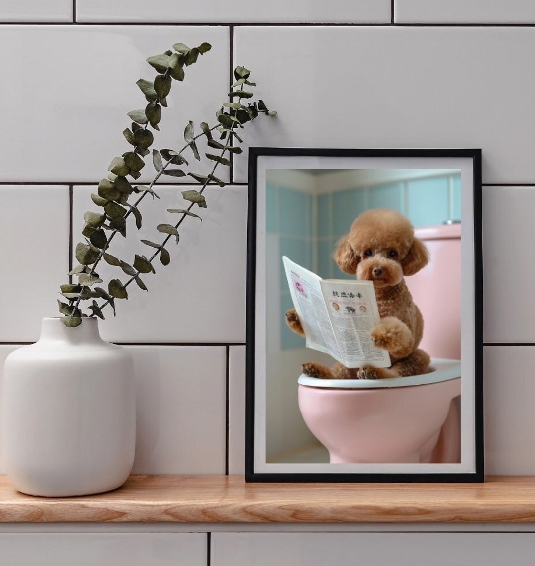 Funny Toy Poodle Bathroom Art: Dog on Toilet Print (digital Download ...