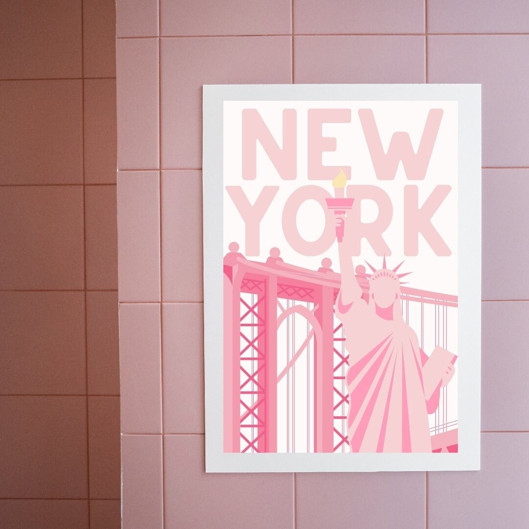 New York Poster, New York City Travel Print, Digital Art Download, Pink ...