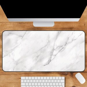 Classic White Marble Desk Mat Minimalist Abstract Deskpad Sleek White ...