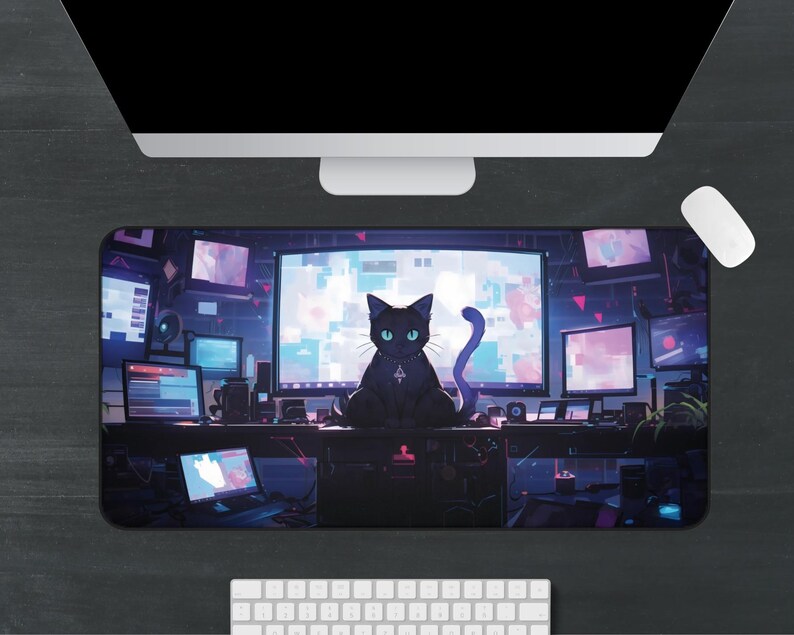 Cyber Cat Desk Mat Fantasy Cyberpunk Deskpad Sci-fi Cyborg Cat ...