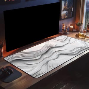 3D Minimalist Wave Desk Mat Topographic Abstract Deskpad Sleek White ...
