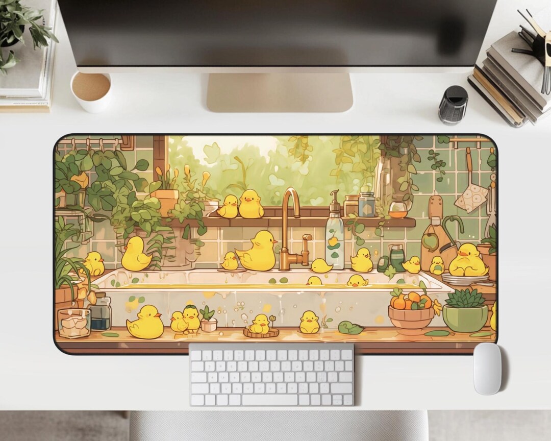Cute Duck Kitchen Bath Desk Mat Cozy Lofi Fall Rubber Duck Deskpad Warm ...