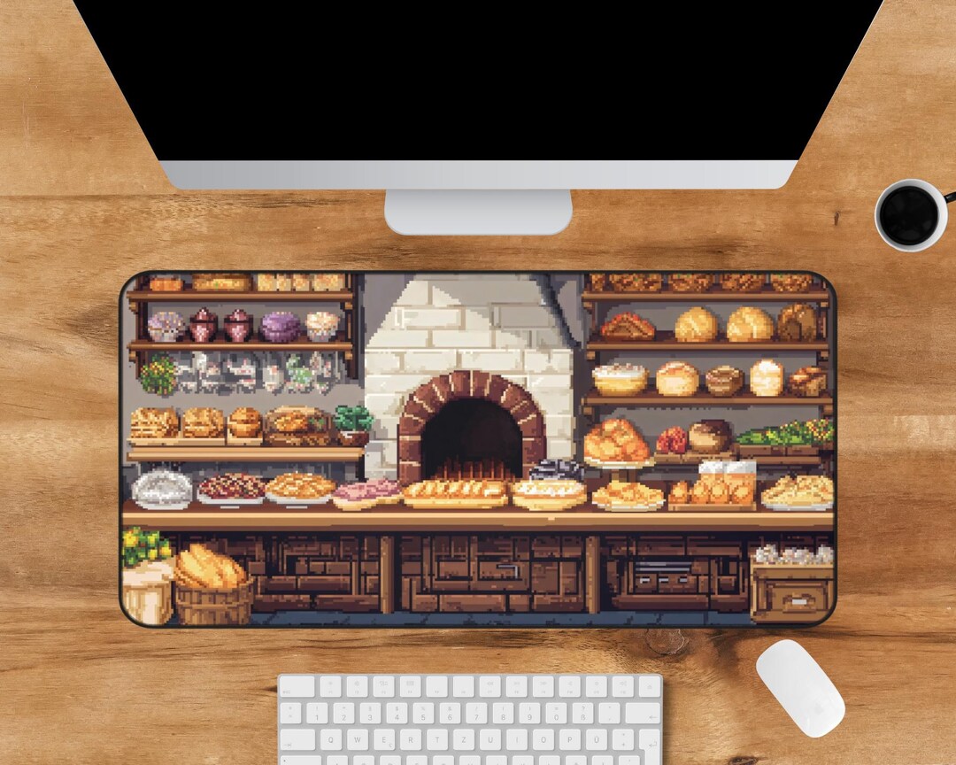 Pixel Art Bakery Bread Desk Mat Cafe Pastry Shop 16-bit Anime Deskpad ...