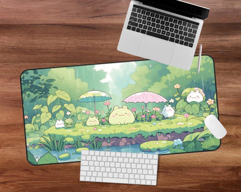 Kawaii Frog Desk Mat Cute Cartoon Nature Desk Pad Pastel Animal ...