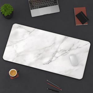 Classic White Marble Desk Mat Minimalist Abstract Deskpad Sleek White ...