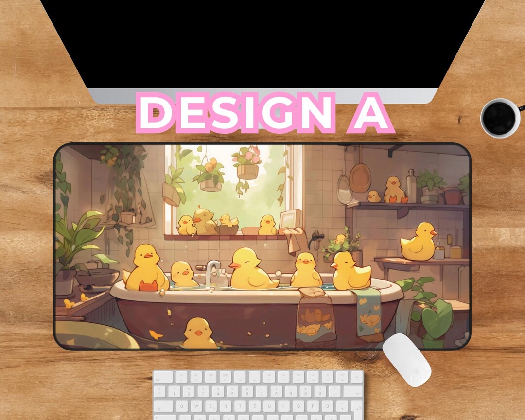 Cute Duck Bath Desk Mat Lofi Kawaii Retro Deskpad Cozy Swim Bathtub ...