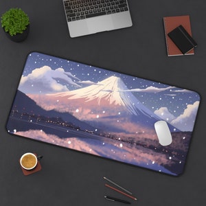 Mt Fuji Nature Desk Mat Anime Lofi Desk Mat Winter Art Japan Mountain ...