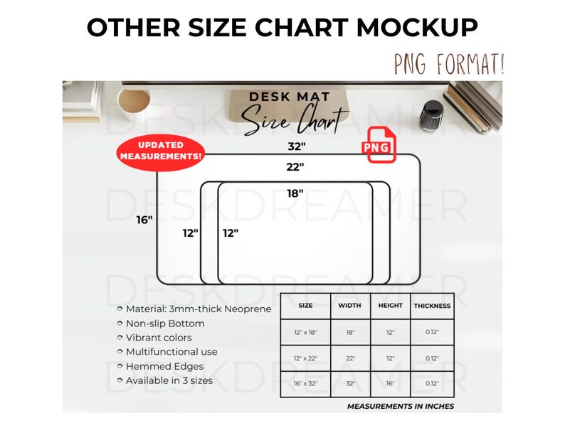 Desk Mat Size Chart Mockup, Gaming Mousepad Printify POD Oversized ...