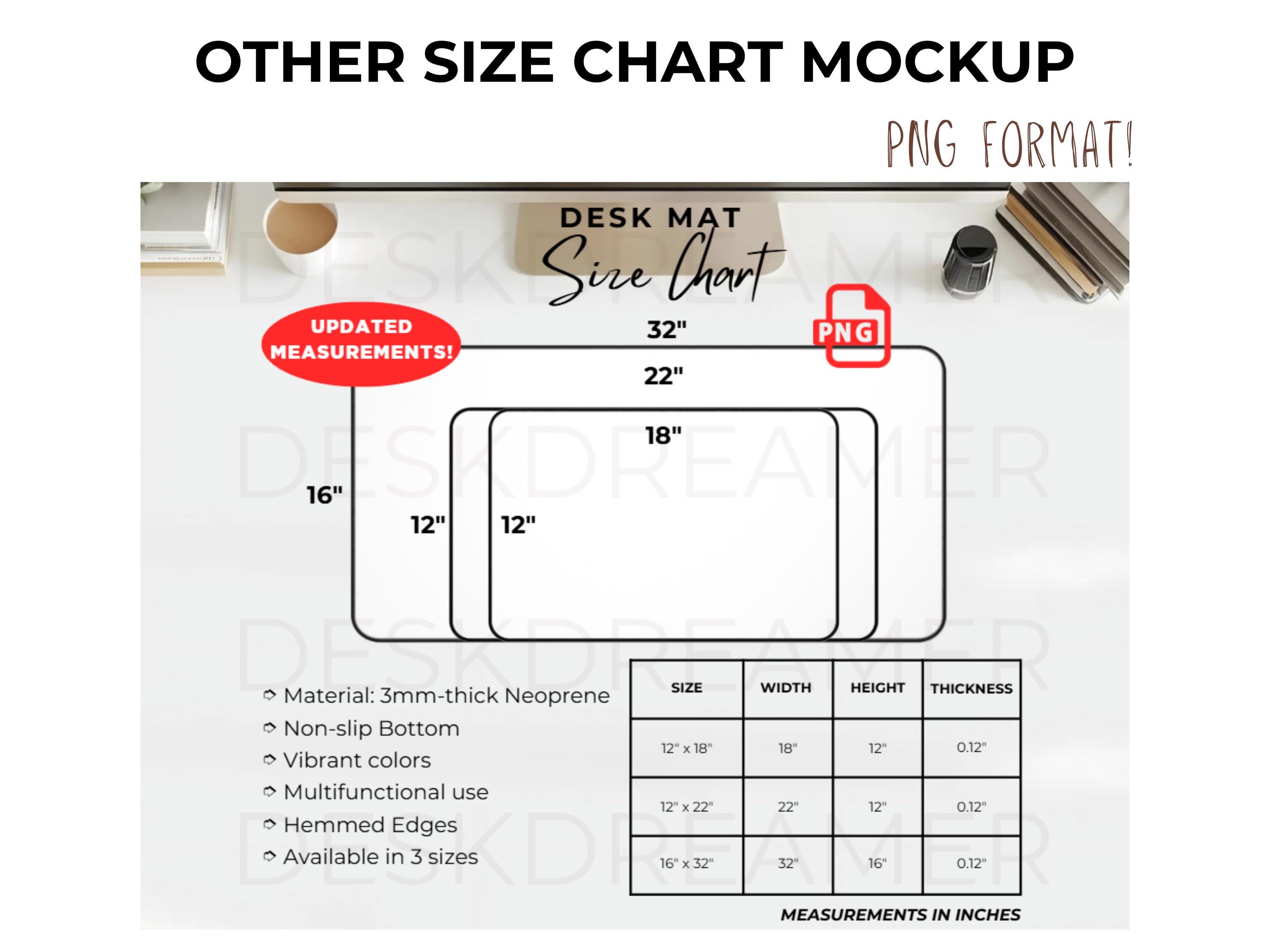 Desk Mat Size Chart Mockup, Gaming Mousepad Printify POD Oversized ...
