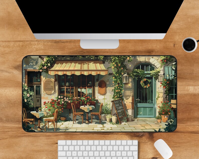 European Cafe Desk Mat Floral Bistro French Themed Bakery Desk Pad ...