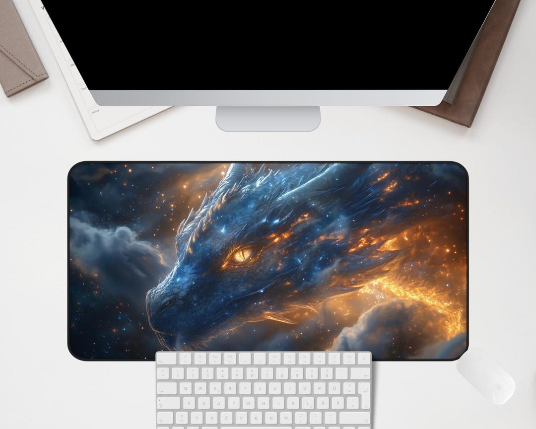 Mythical Dragon Desk Mat Cosmic Galaxy Fantasy Deskpad Celestial Anime ...