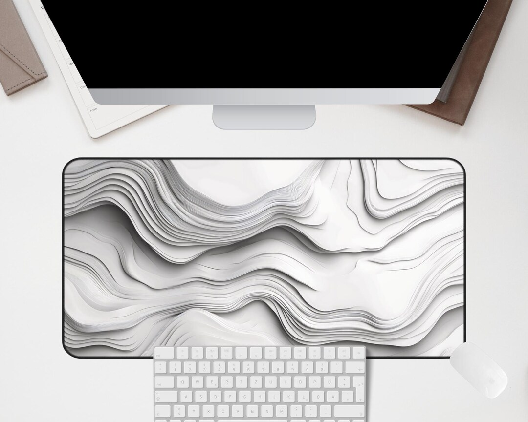3D Minimalist Wave Desk Mat Topographic Abstract Deskpad Sleek White ...